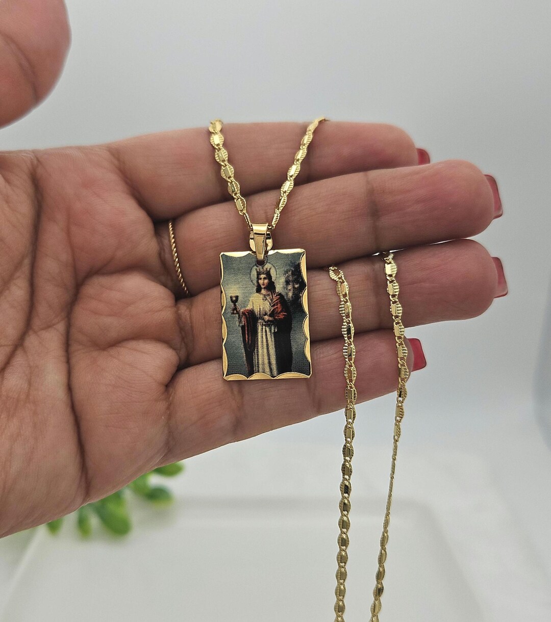 Gold St Barbara Necklace: 14k Gold Plated, Diamond Cut Pendant ...