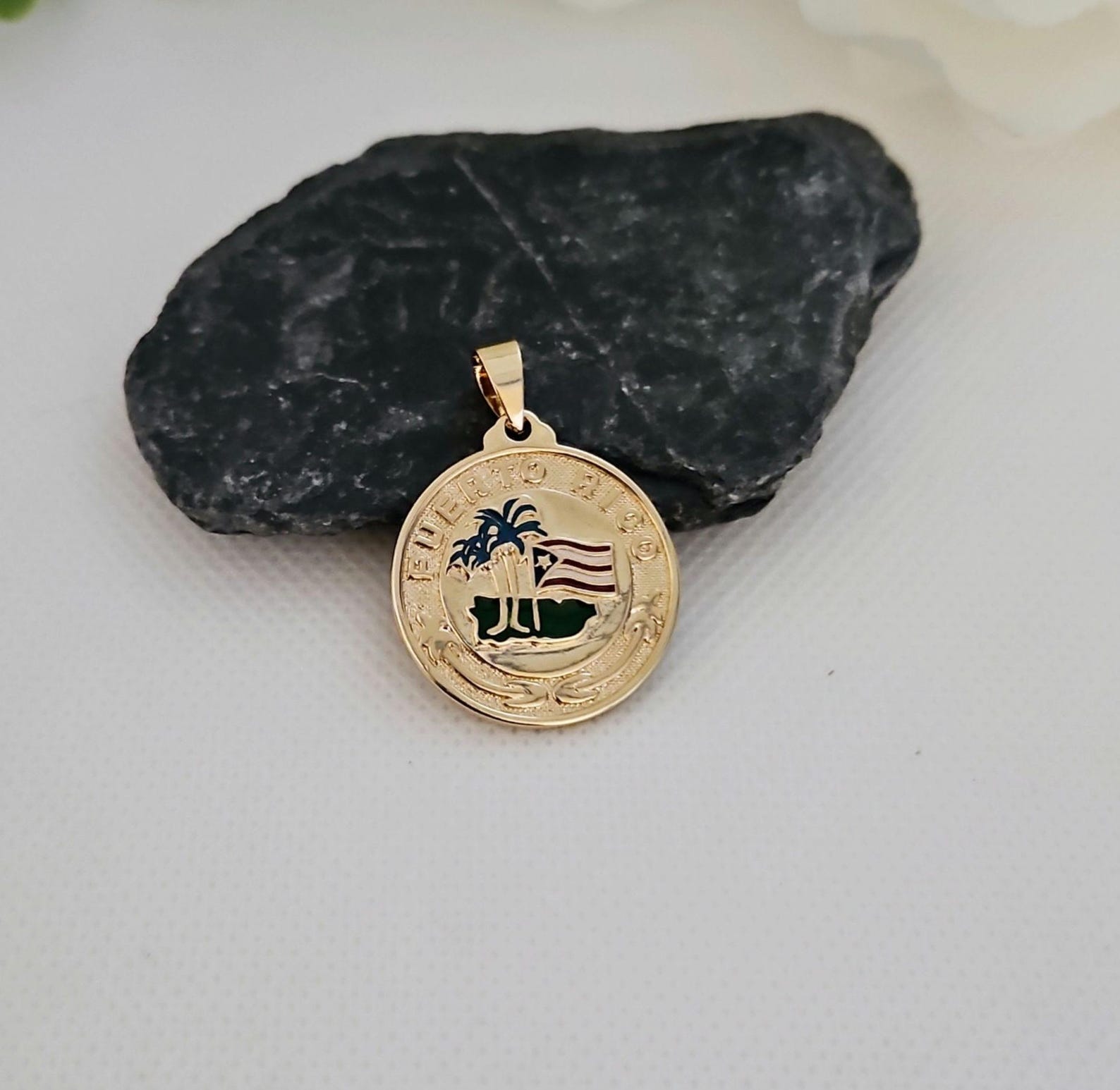 Gold Puerto Rico Medallion, 14k Heavy Plated,26mm Diameter, Bit Larger ...