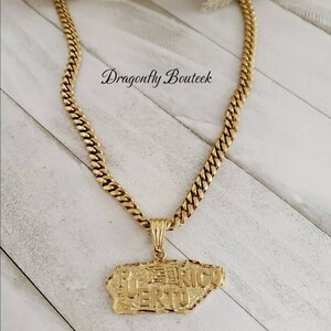 Gold Puerto Rico Necklace for Men, Gold PR Necklace for Men, 14k Heavy ...