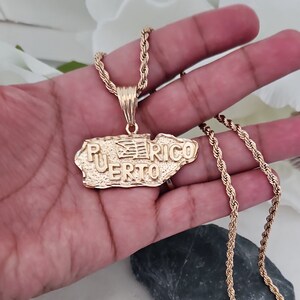 14k Gold Plated Puerto Rico Pendant Necklace - 4mm Rope Chain - Etsy