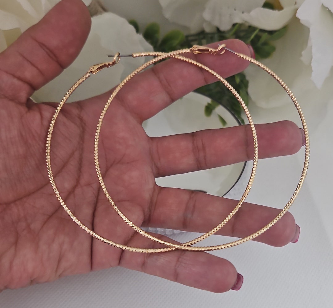 Jumbo 14k Gold Plated Hoop Earrings: 90mm Hypoallergenic Hoops - Etsy