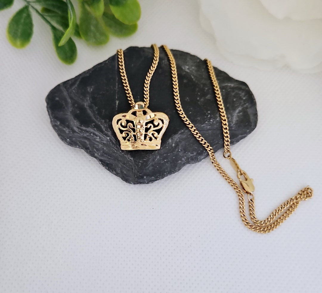 Gold Queen Crown Necklace: 14k Heavy Plated, Curb Chain - Etsy
