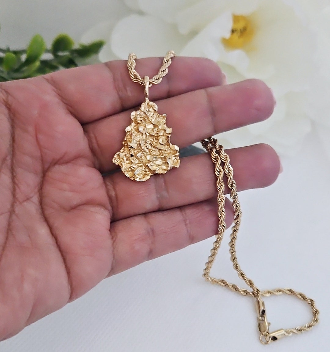 Gold Nugget Necklace, Gold Nugget Chain, 14k Heavy Plated Gold, 3mm ...