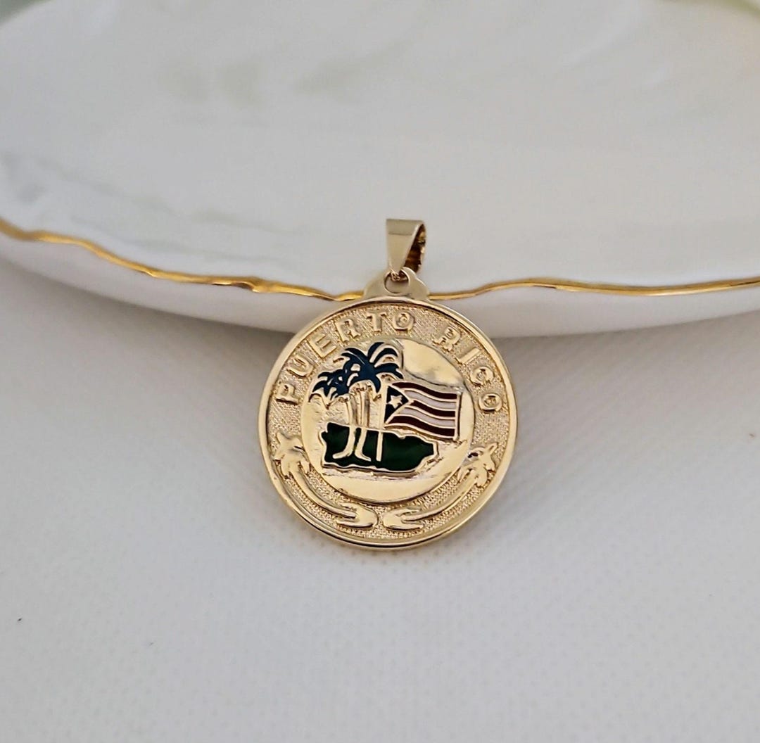 Gold Puerto Rico Medallion, 14k Heavy Plated,26mm Diameter, Bit Larger ...