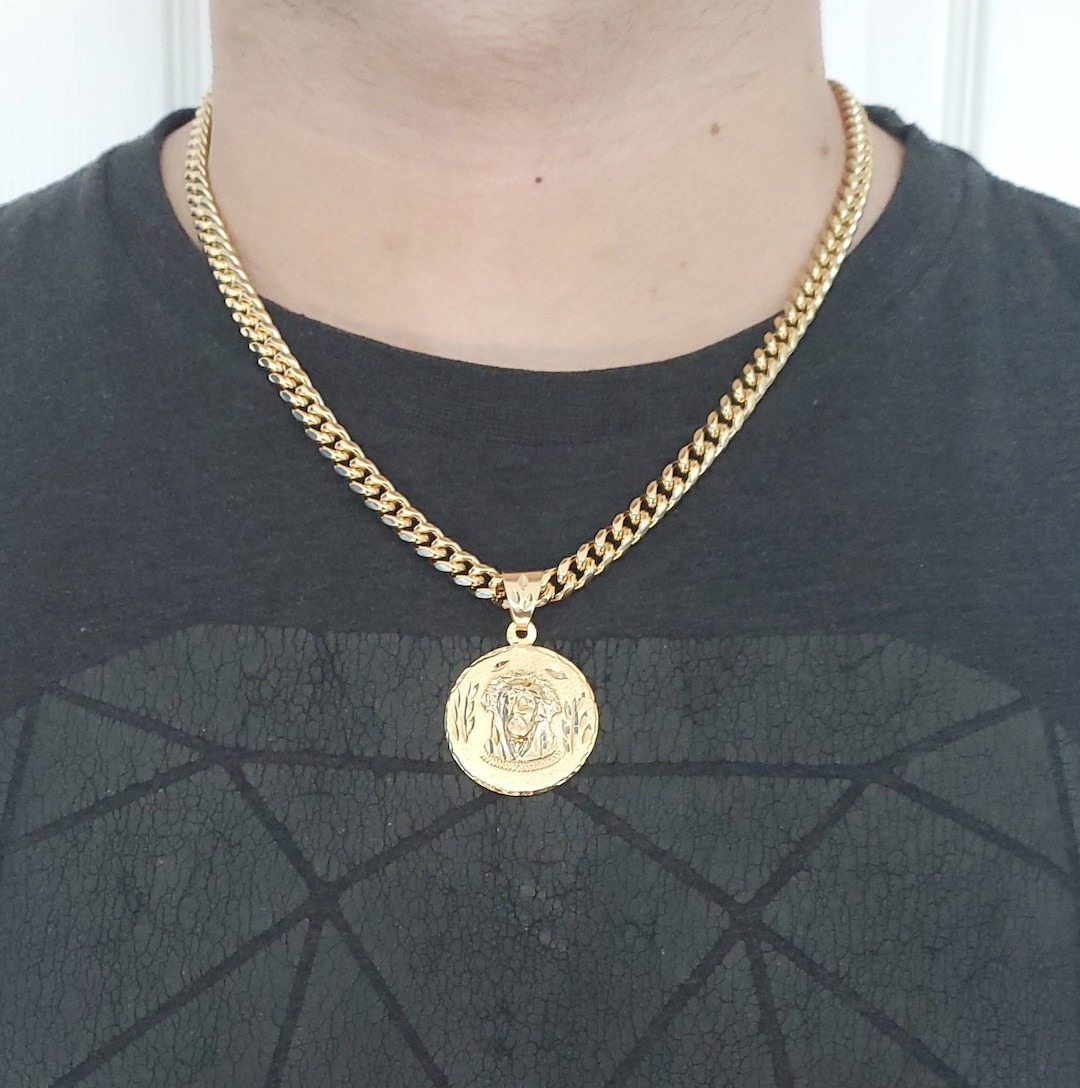 Gold Large Jesus Necklace, Large Jesus Medallion, Large Jesus Chain ...