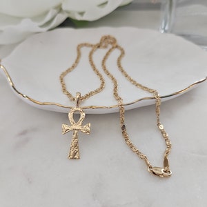 Gold Ankh Necklace: 14k Heavy Plated Gold, Textured Pendant, Lifetime ...
