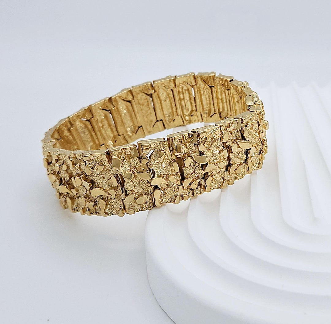 Large 22mm Gold Nugget Bracelet, 14k Gold Plated, for Men, Lifetime ...
