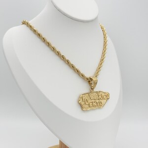 14k Gold Plated Puerto Rico Pendant Necklace - 4mm Rope Chain - Etsy