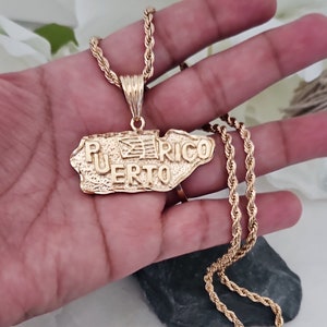 14k Gold Plated Puerto Rico Pendant Necklace - 4mm Rope Chain - Etsy