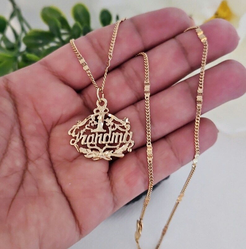 Floral Grandma Pendant Necklace: 14k Heavy Gold Plated Curb Chain - Etsy