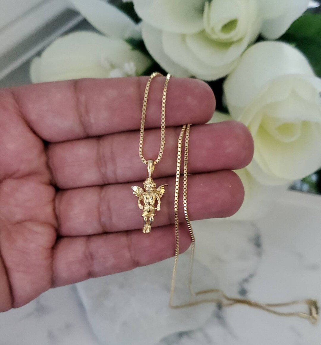 14k Gold Angel Necklace Tiny Baby Angel Pendant Simple Gold - Etsy