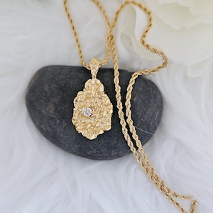 Gold Nugget Necklace: 14k Heavy Plated, CZ Pendant, 3mm Rope Chain - Etsy