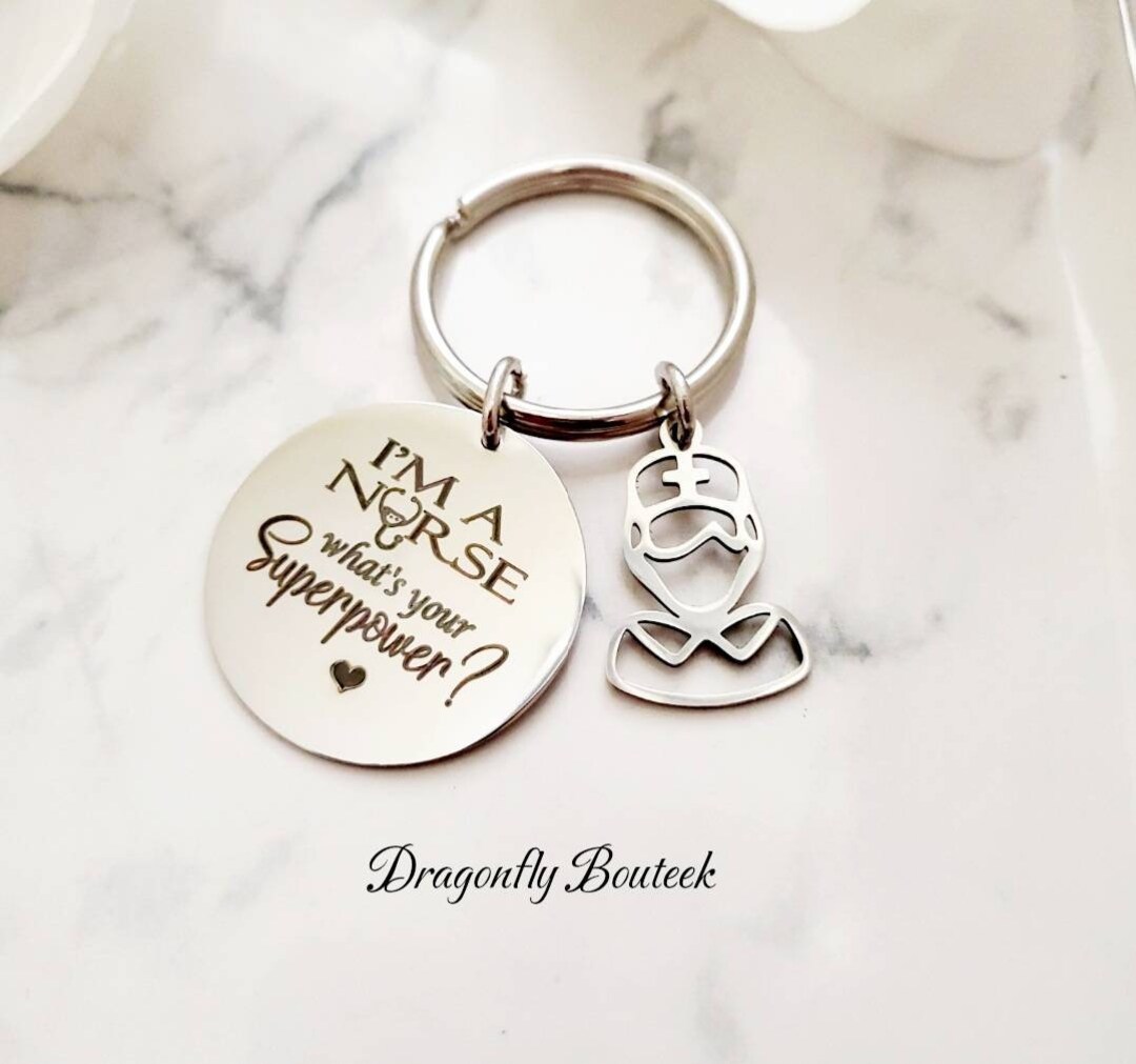 Nurse Superpower Stainless Steel Keychain, Personalized Nurse Keychain ...