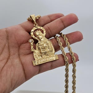 Gold St Barbara Necklace: CZ Torch, 14k Heavy Plated, 5mm Rope Chain - Etsy