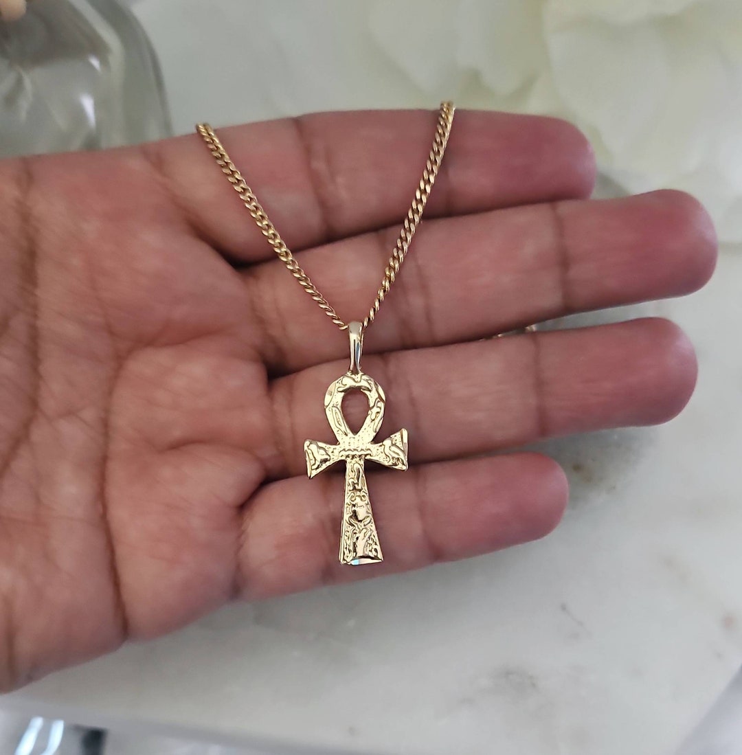 Gold Ankh Necklace, Cross Chain, 14k Heavy Plated Gold, Unisex Necklace ...