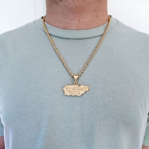 14k Gold Plated Puerto Rico Pendant Necklace - 4mm Rope Chain - Etsy