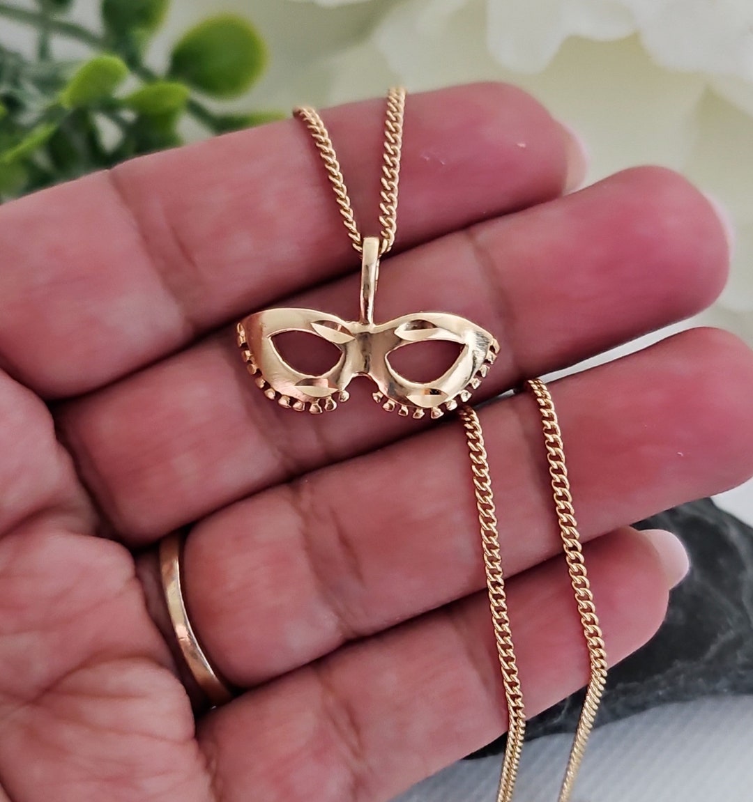 Gold Masquerade Mask Necklace: 14k Heavy Plated Pendant - Etsy