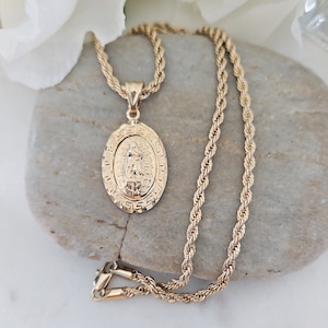 Gold Guadalupe Necklace for Men, Gold Our Lady of Guadalupe Necklace, 14k Heavy Plated Gold, 4mm ...