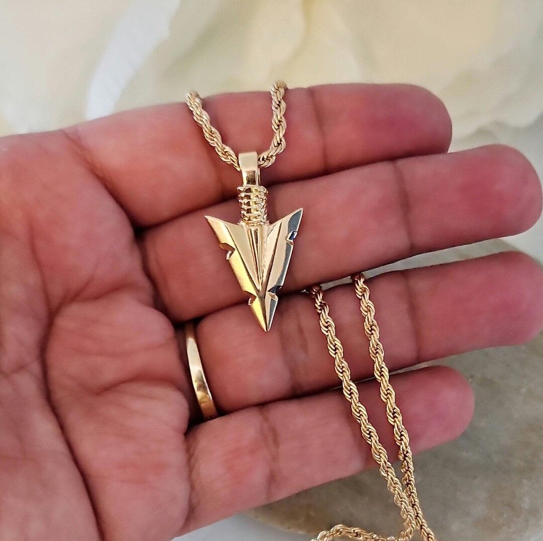 Gold Arrowhead Necklace for Men: 14k Plated, 2mm Rope Chain - Etsy