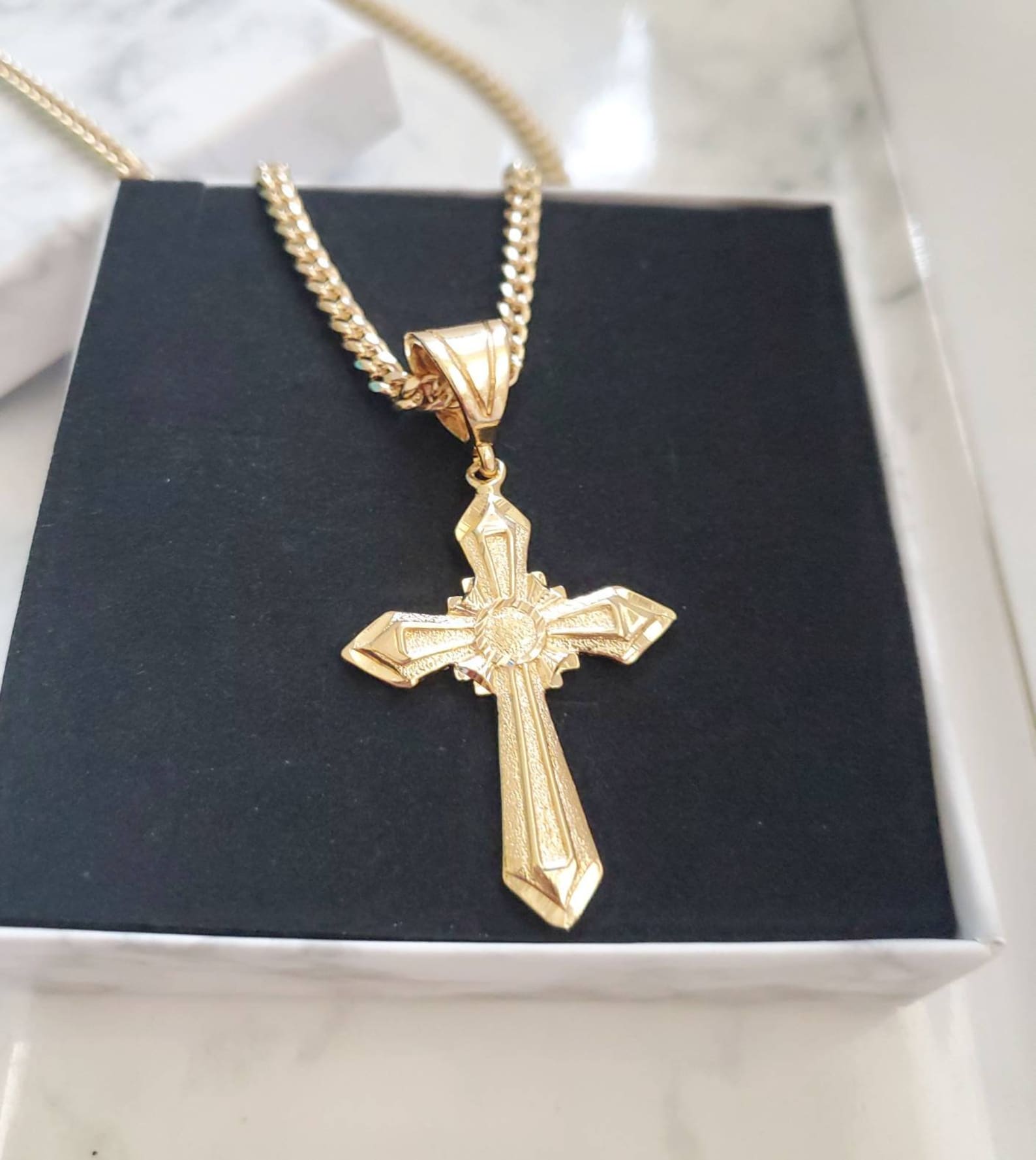 Gold Cross Necklace For Men Gold Crucifix Necklace 4mm Gold Etsy