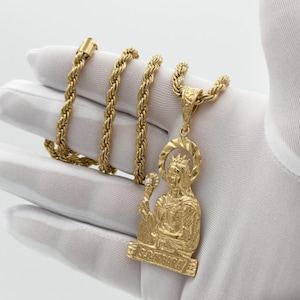 Gold St Barbara Necklace: CZ Torch, 14k Heavy Plated, 5mm Rope Chain - Etsy