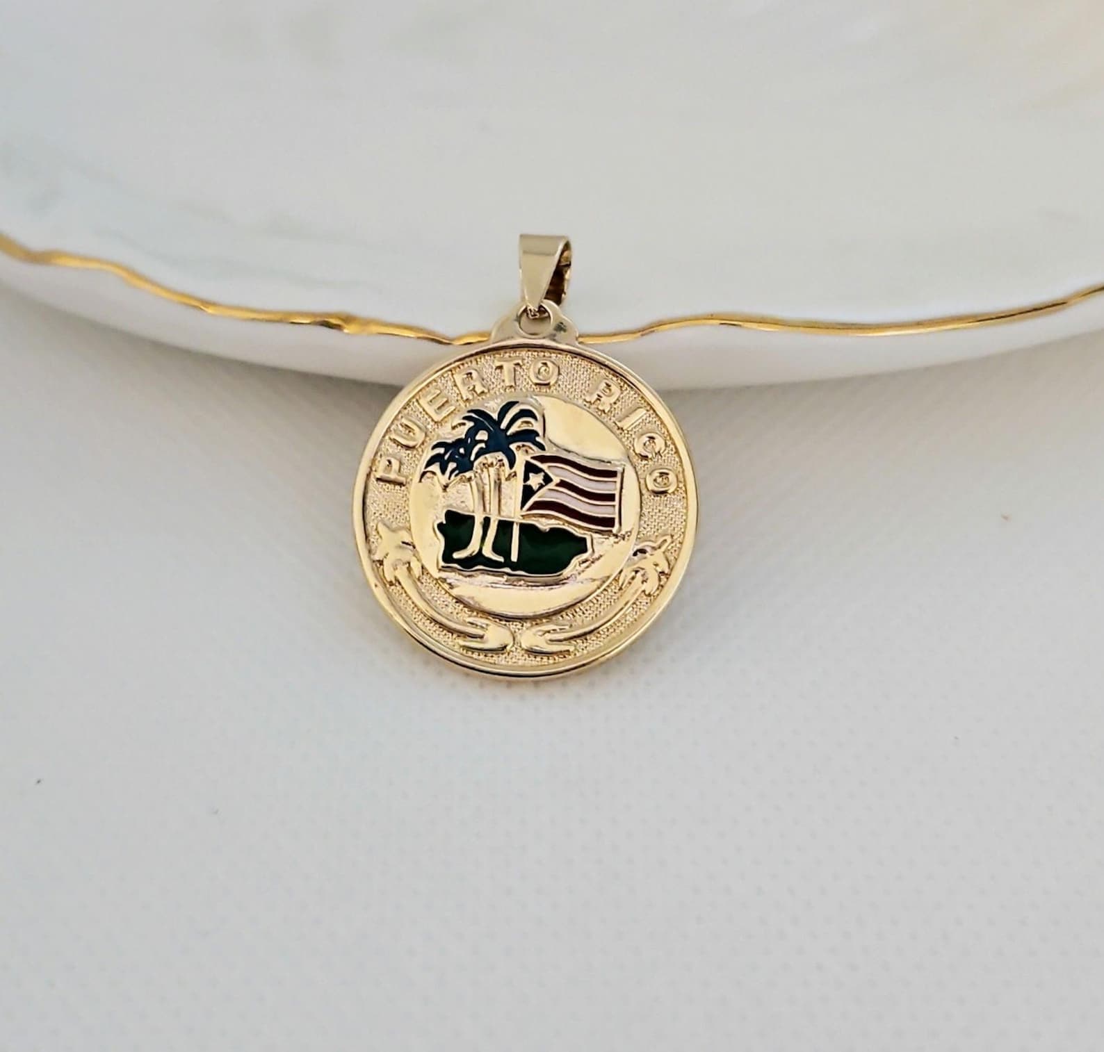 Gold Puerto Rico Medallion, 14k Heavy Plated,26mm Diameter, Bit Larger ...