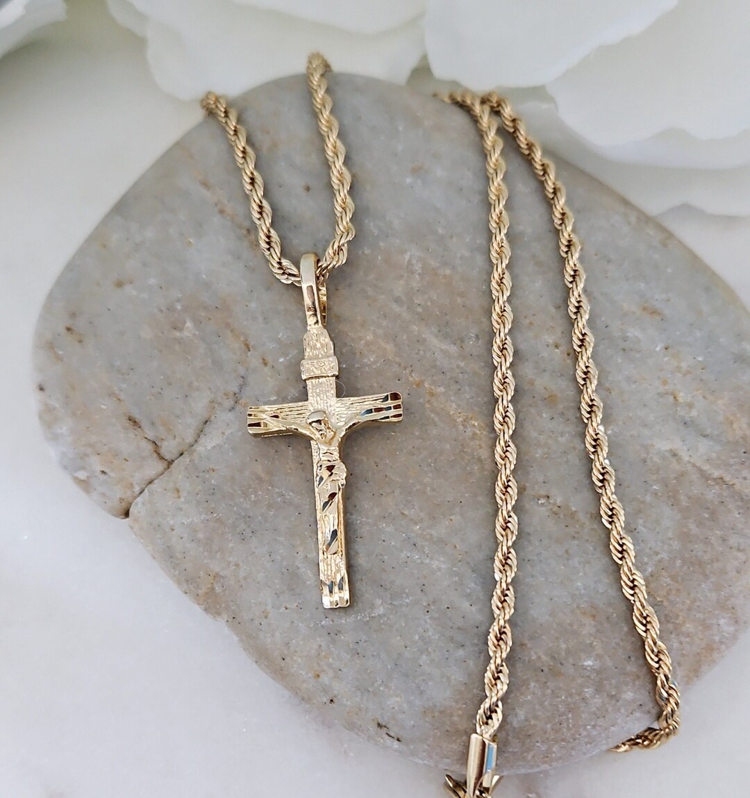 Gold Crucifix Necklace for Men, 14k Heavy Plated Gold, Men's Crucifix ...