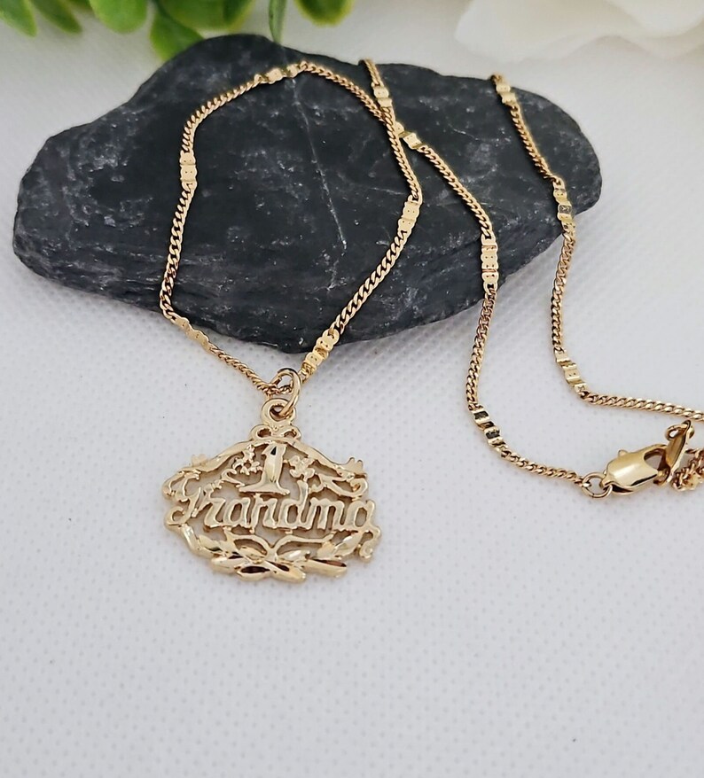 Floral Grandma Pendant Necklace: 14k Heavy Gold Plated Curb Chain - Etsy