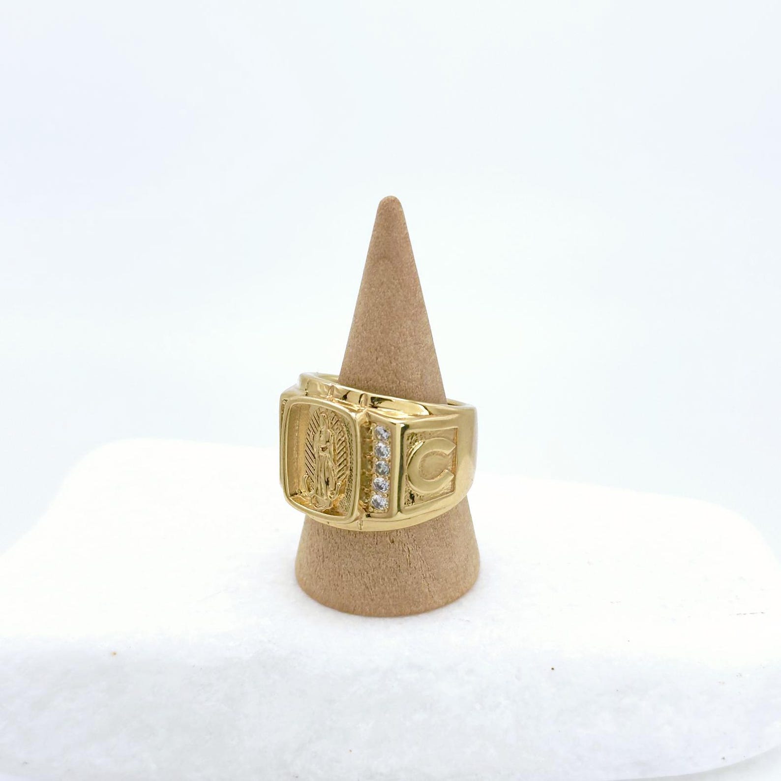 Gold Guadalupe Ring for Men: 14k Heavy Plated, Buena Suerte - Etsy