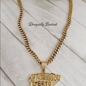 Gold Puerto Rico Necklace for Men, Gold PR Necklace for Men, 14k Heavy ...