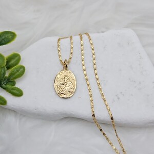 Gold St Anthony Necklace, Oval Saint Anthony Pendant, 2mm Scroll Style ...