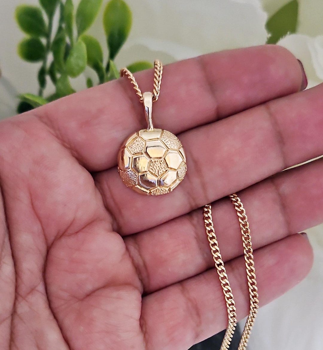 Gold Soccer Ball Pendant Necklace: 14k Heavy Plated, Rope or Curb Chain ...
