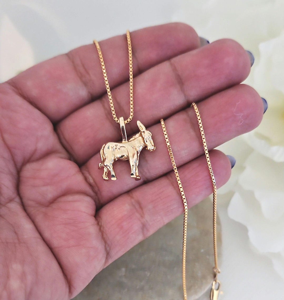 Gold Donkey Necklace, 1mm Box Chain, 14k Heavy Plated, Lifetime ...