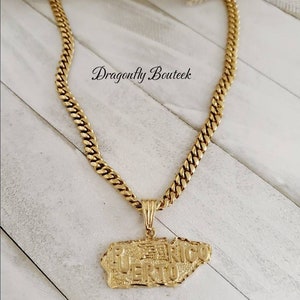 Gold Puerto Rico Necklace for Men, Gold PR Necklace for Men, 14k Heavy ...