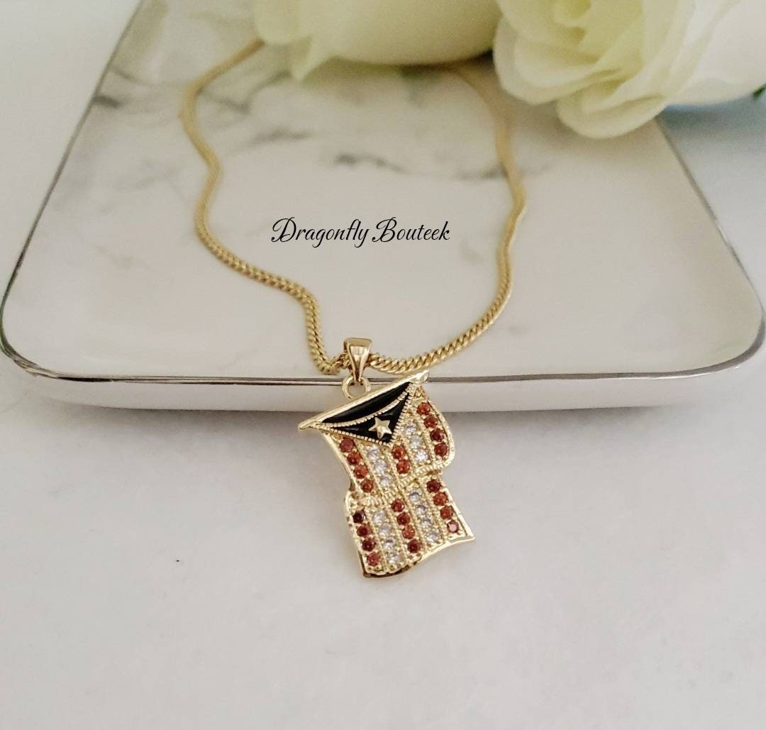 Gold Puerto Rico Necklace, 14k Heavy Plated Puerto Rico Necklace, Gold ...