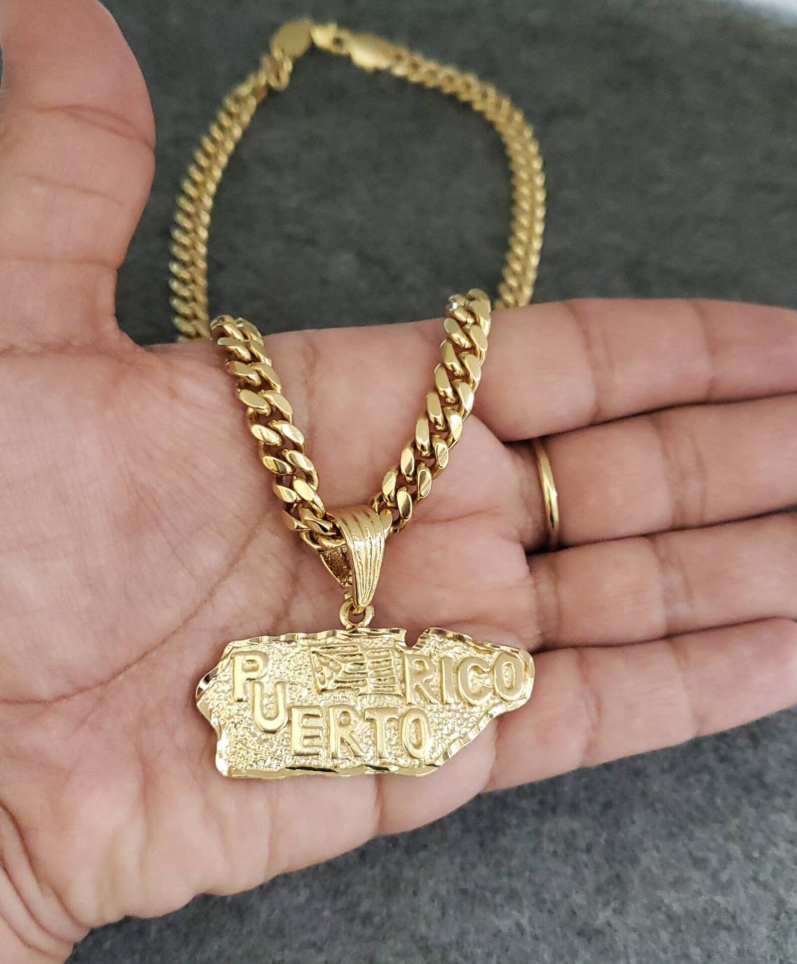 14k Gold Puerto Rico Necklace for Men Gold PR Necklace for - Etsy