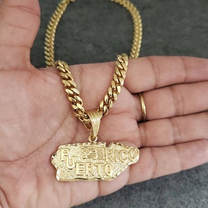 Gold Puerto Rico Necklace for Men, Gold PR Necklace for Men, 14k Heavy ...