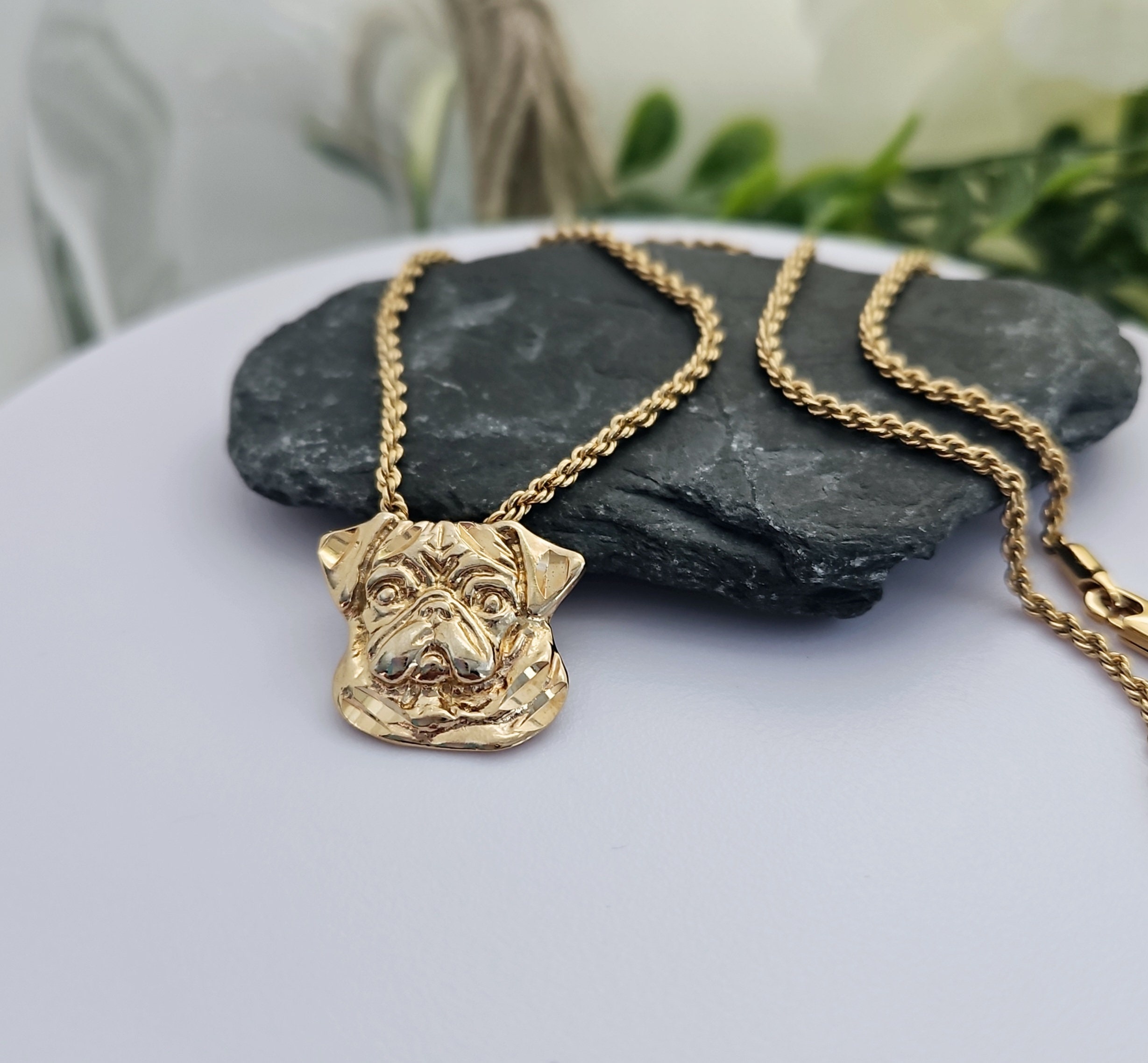 Gold Pug Pendant Necklace, Rope or Valentino Chain, 14k Heavy Plated - Etsy