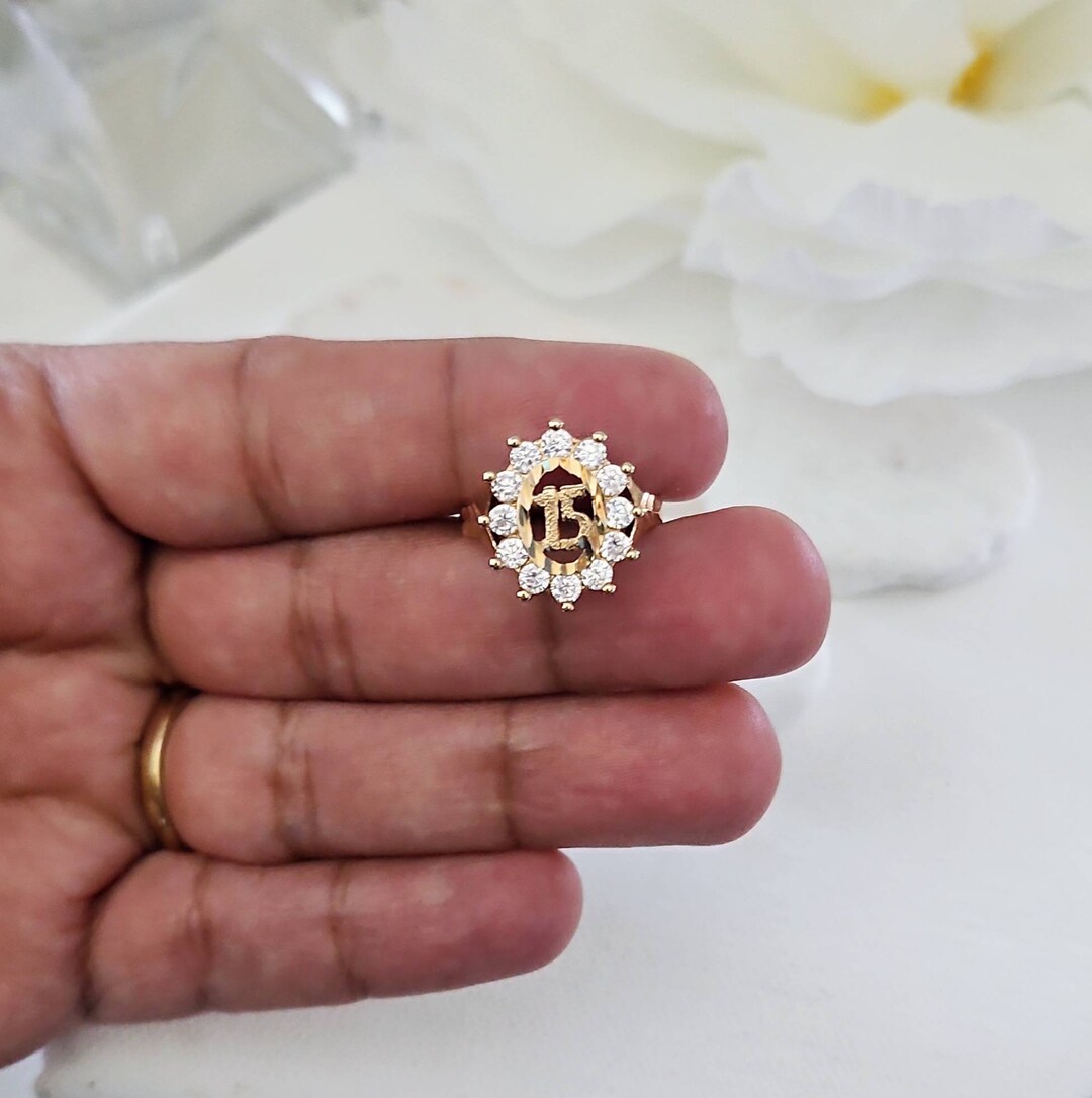 14k Gold 15 Ring Mis Quince Ring Sweet 15 Ring CZ & Gold - Etsy
