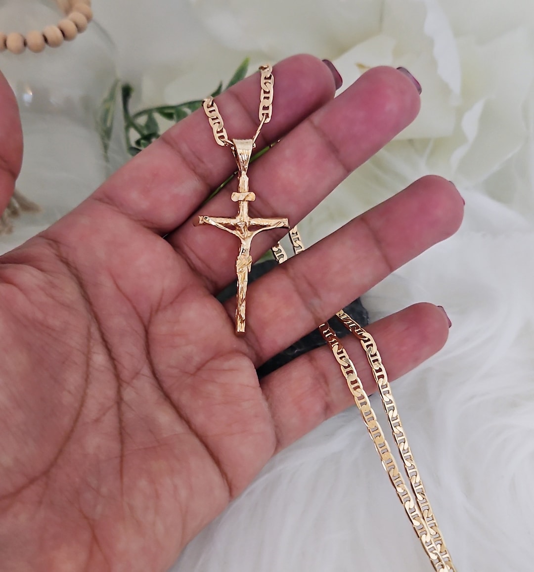 Gold Crucifix Necklace for Men, 14k Heavy Plated Gold, Men's Crucifix ...