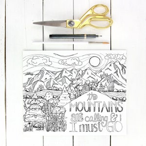 Coloring Page, Mountains Are Calling Quote, John Muir, Digital Download ...