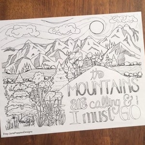 Coloring Page, Mountains Are Calling Quote, John Muir, Digital Download ...