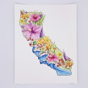 California, Floral Watercolor, State of California, West Coast Art ...