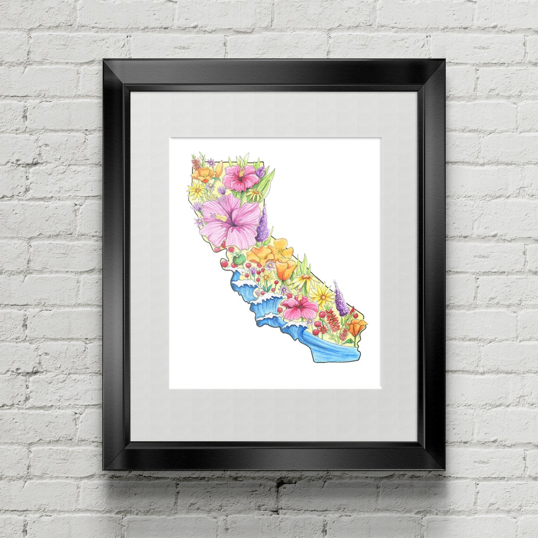 California, Floral Watercolor, State of California, West Coast Art ...