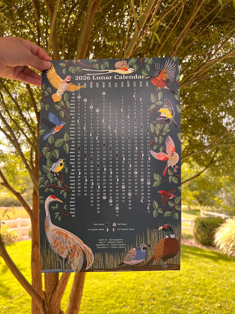 2026 Bird and Moon Phase Calendar: 11x17 Lunar Art Print - Etsy