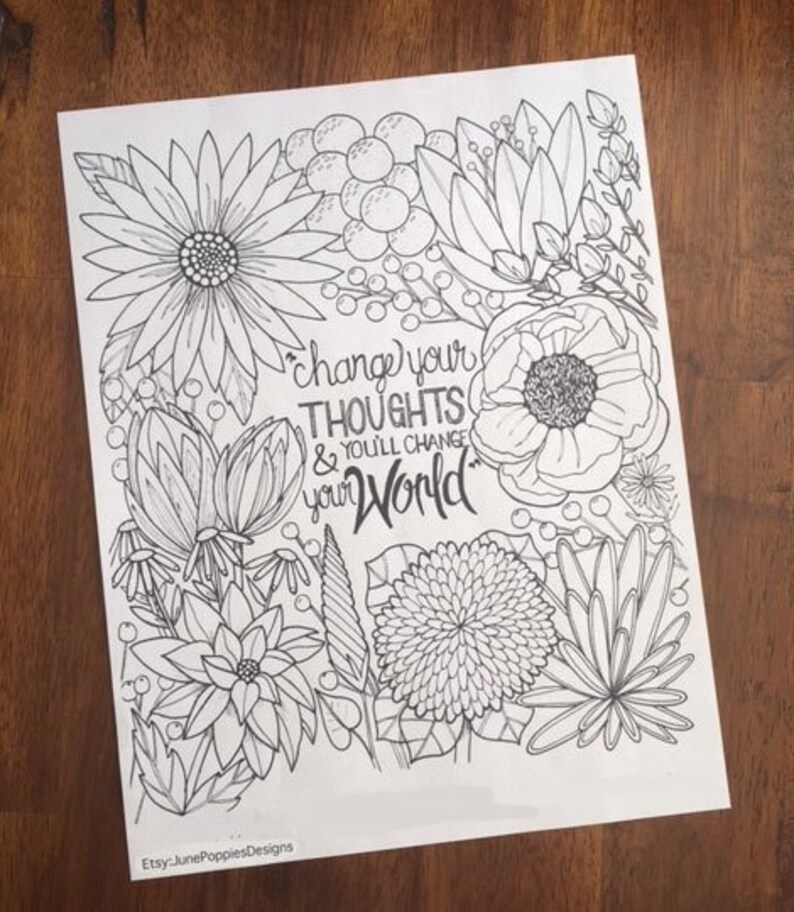 Flower Coloring Page Change Your Thoughts and You'll | Etsy
