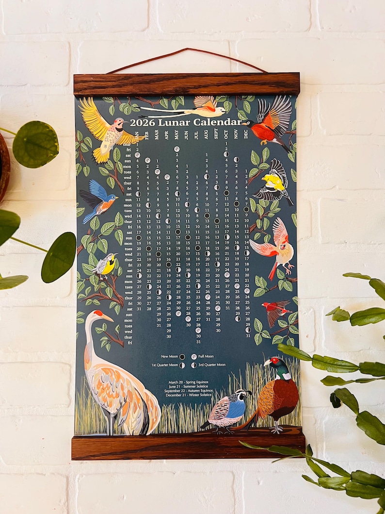 2026 Bird and Moon Phase Calendar: 11x17 Lunar Art Print - Etsy