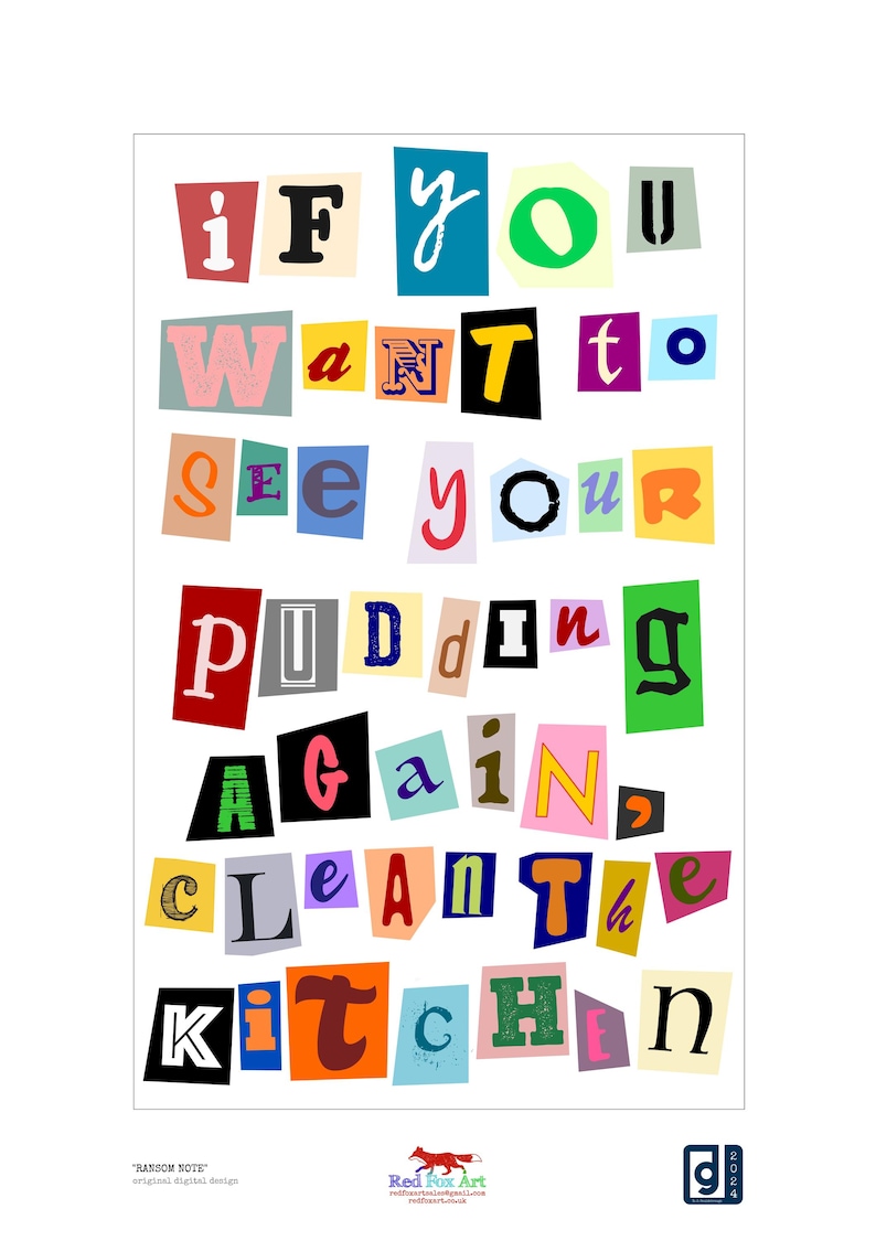 Ransom Note, Kitchen Diner, Funny, Digital Download Art, Trendy Poster ...