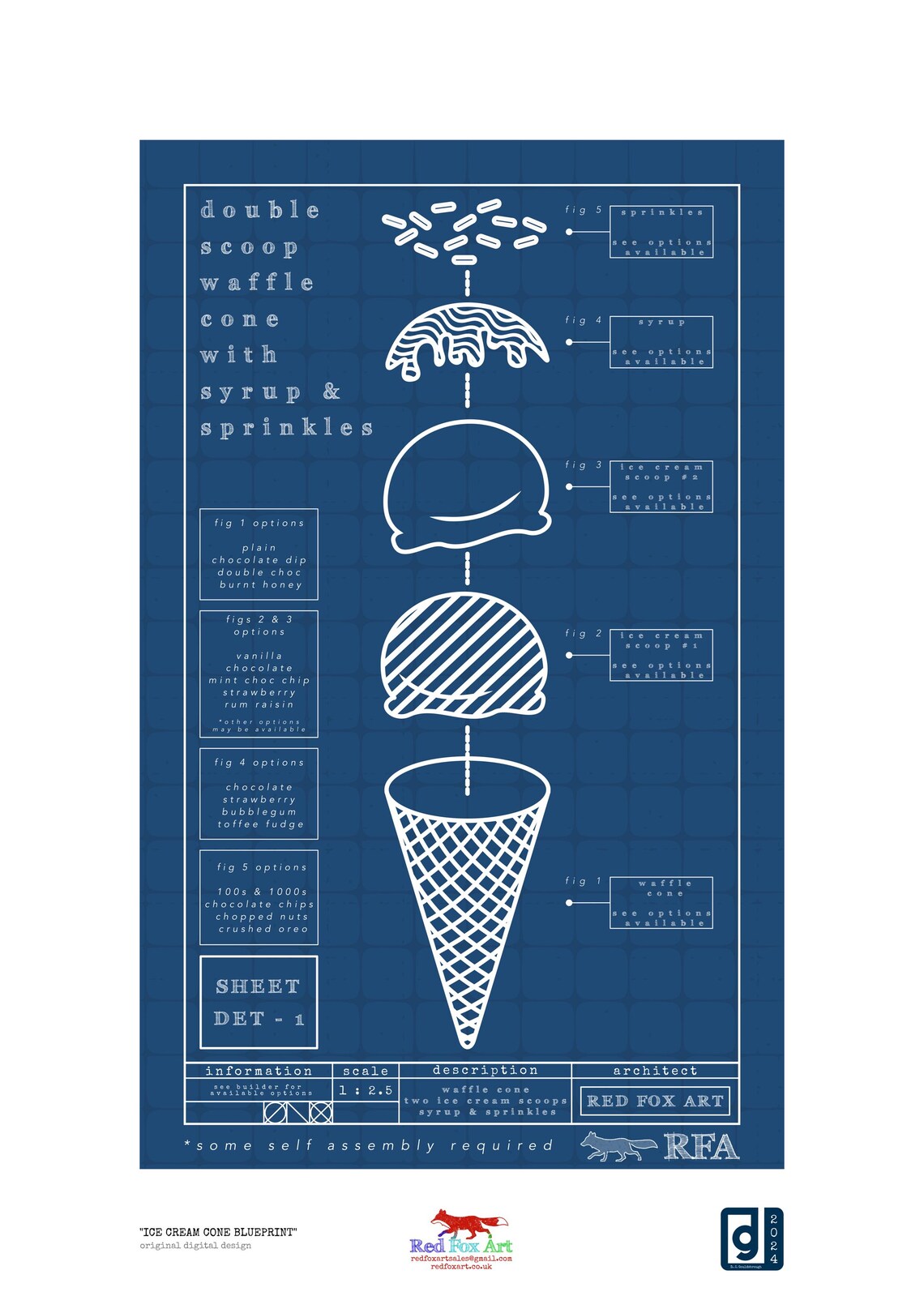 Ice Cream Cone Blueprint, Digital Download, Wall Art, Wall Decor ...