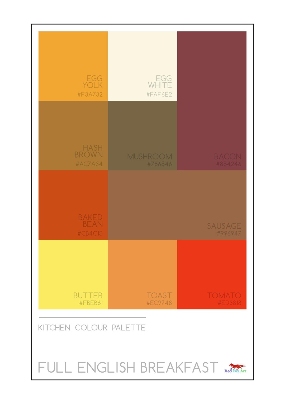 Full English Breakfast Kitchen Colour Palette, Digital Download Art ...
